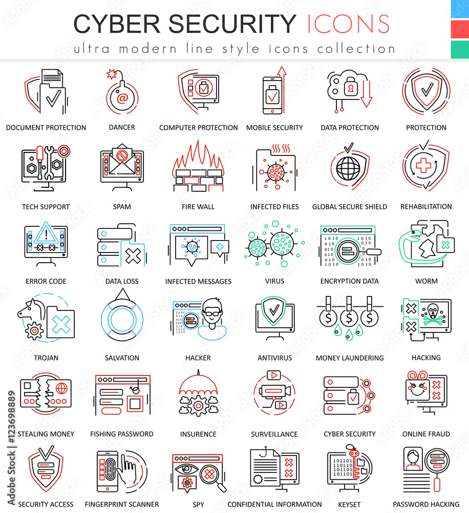Vector Cyber security ultra modern color outline line icons for apps ...