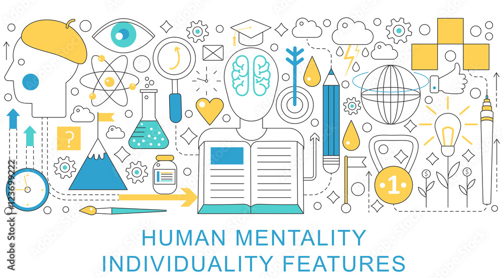 Vector elegant thin line flat modern Human mentality and individuality ...