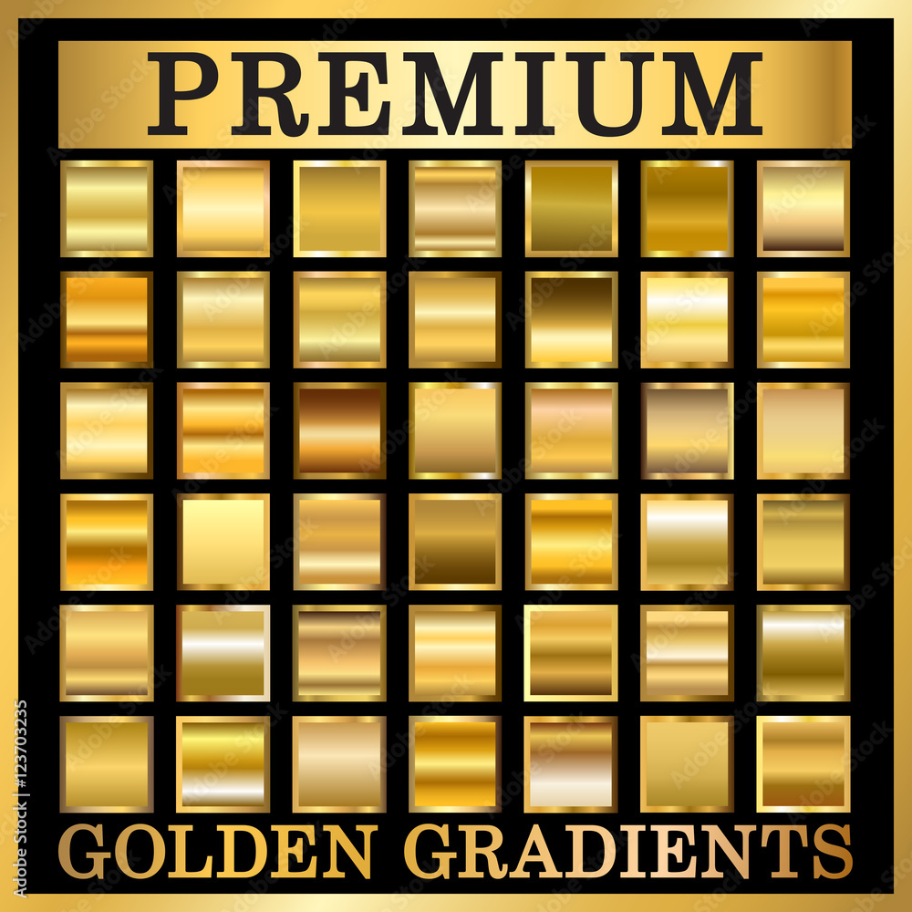 Gold texture in frame set. Collection golden gradient smooth material ...