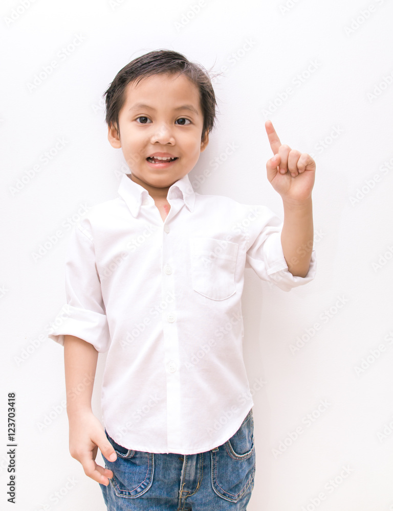 kid asia boy showing the number one Stock Photo | Adobe Stock