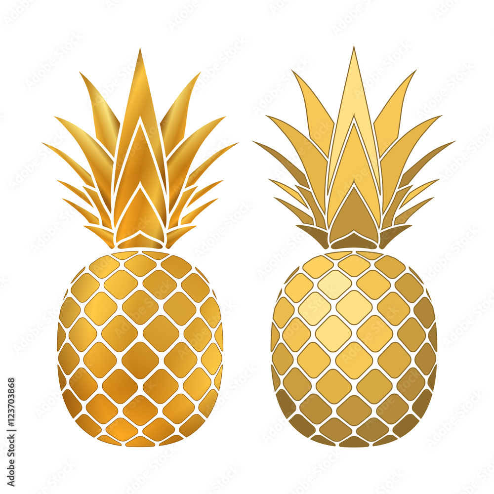 Pineapple gold icons set. Tropical fruit, isolated on white background ...