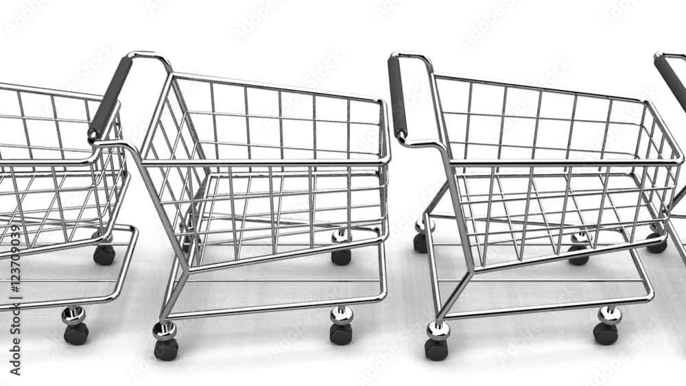 Many Shopping Carts On White Background. Loop able 3DCG render ...