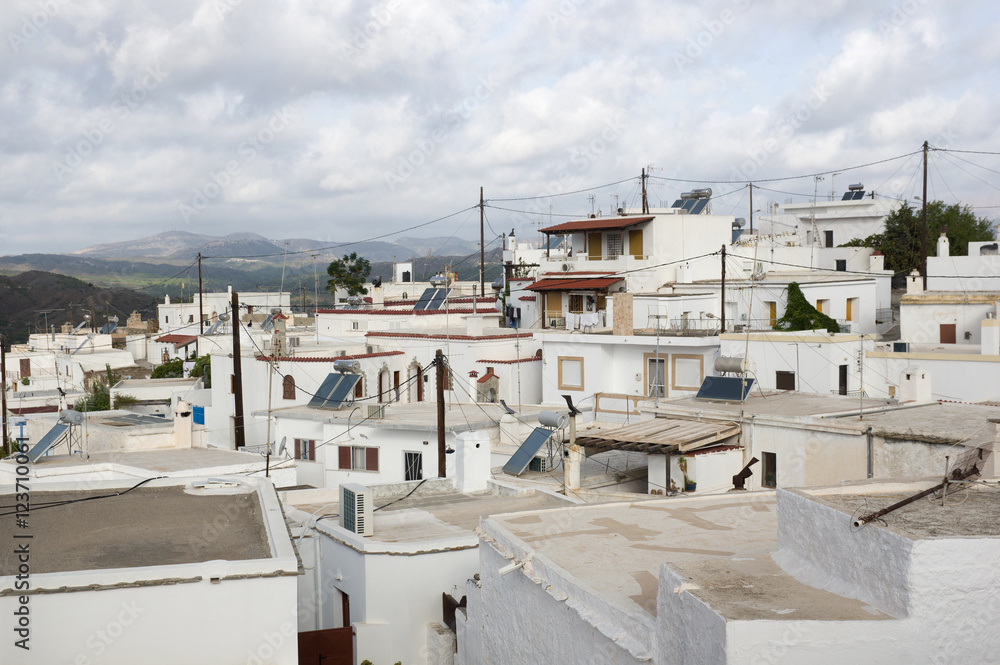 Asklipio (Asklipeiou), island of Rhodes, Greece. The village of ...
