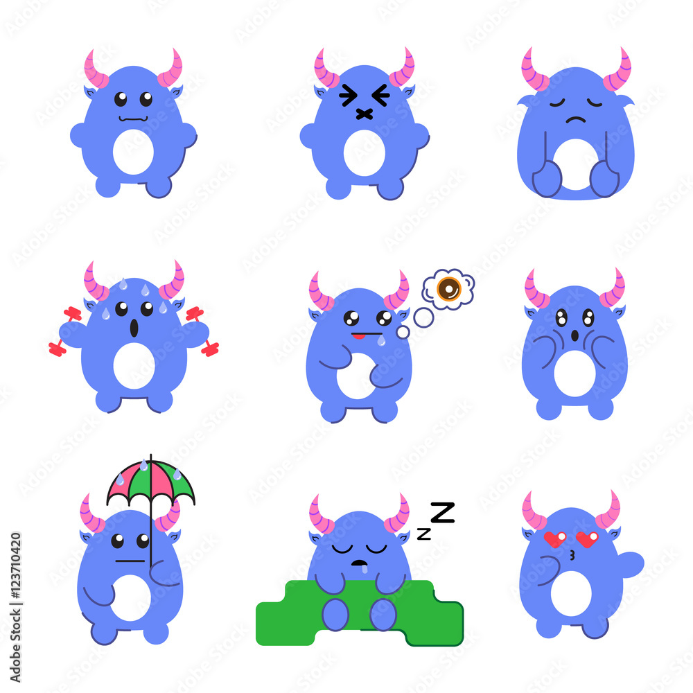 Vector emotion sticker with cute scared monsters. Stock Illustration ...