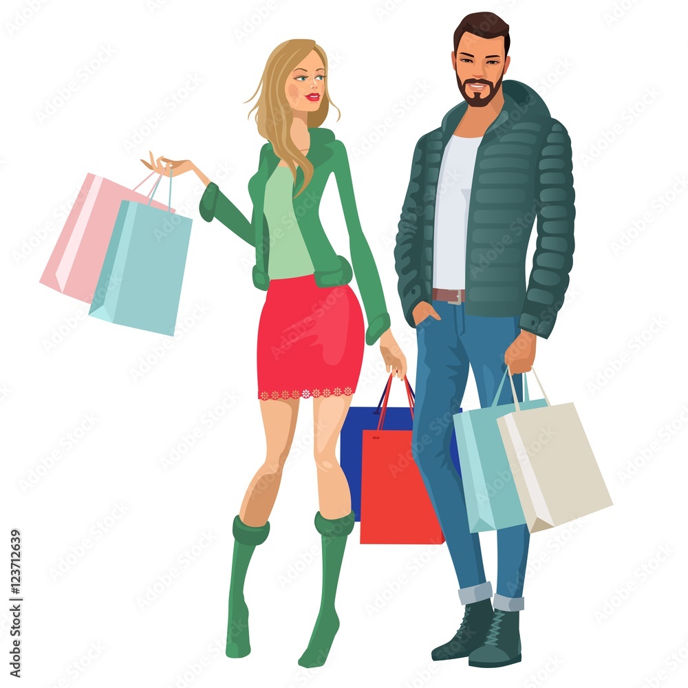 Men and women shopping Stock Vector | Adobe Stock