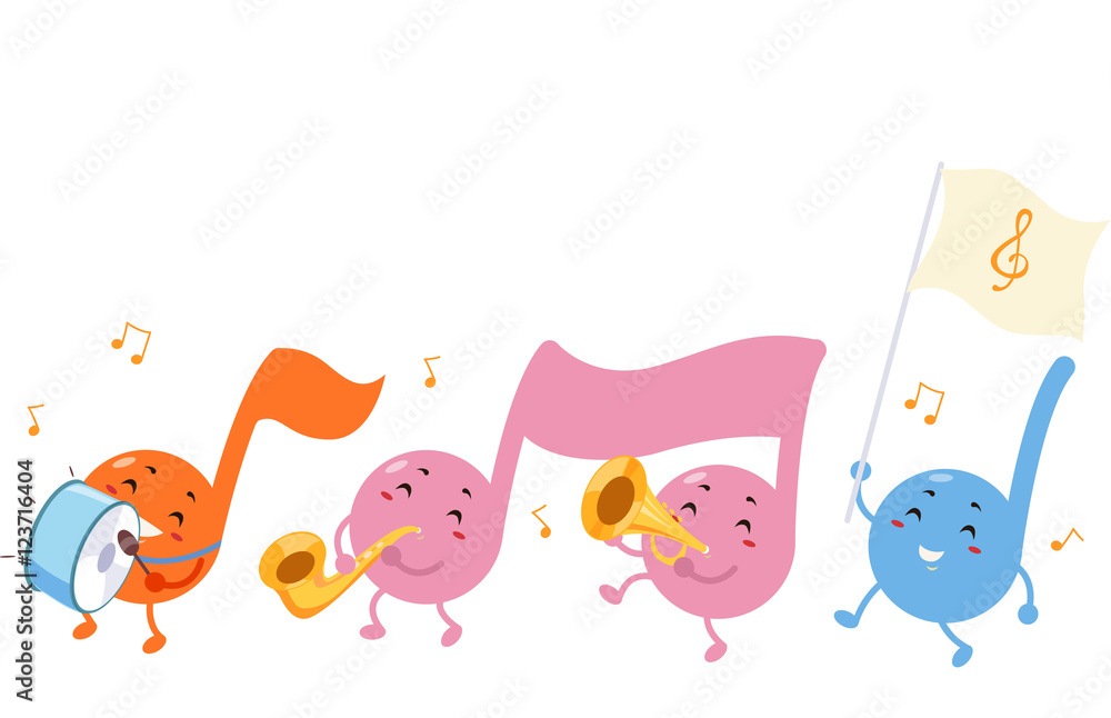 Musical Notes Mascots Band Marching Stock Vector | Adobe Stock