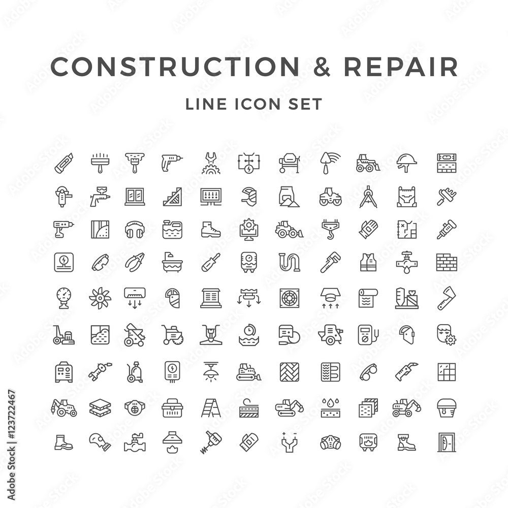 Set line icons of construction and repair Stock Vector | Adobe Stock