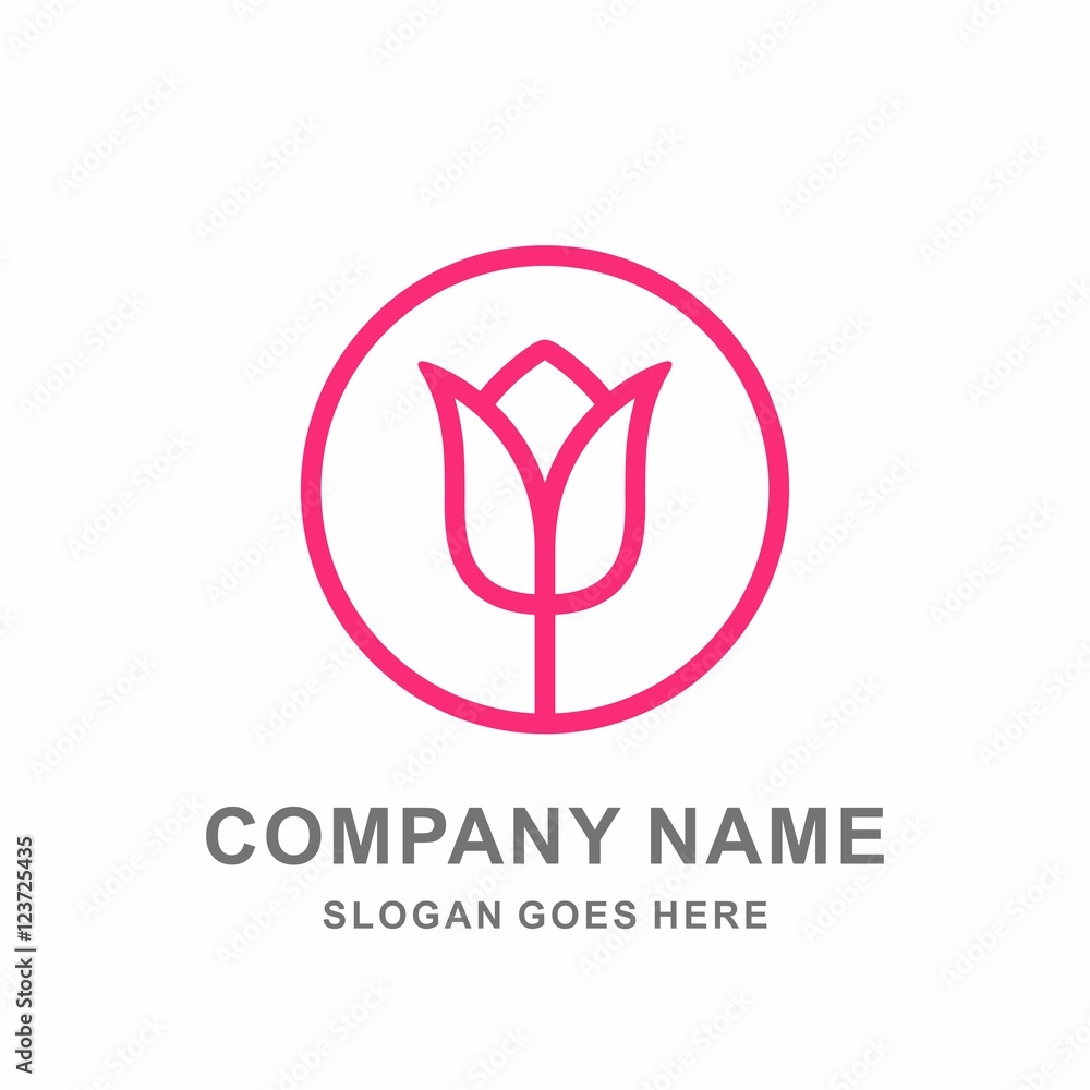 Geometric Rose Flower Circle Outline Vector Logo Design Template Stock ...