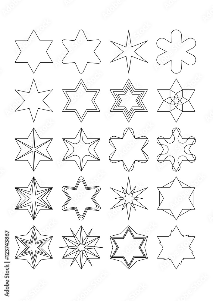 Star shape simply design elements set. Collection of 20 star elements ...