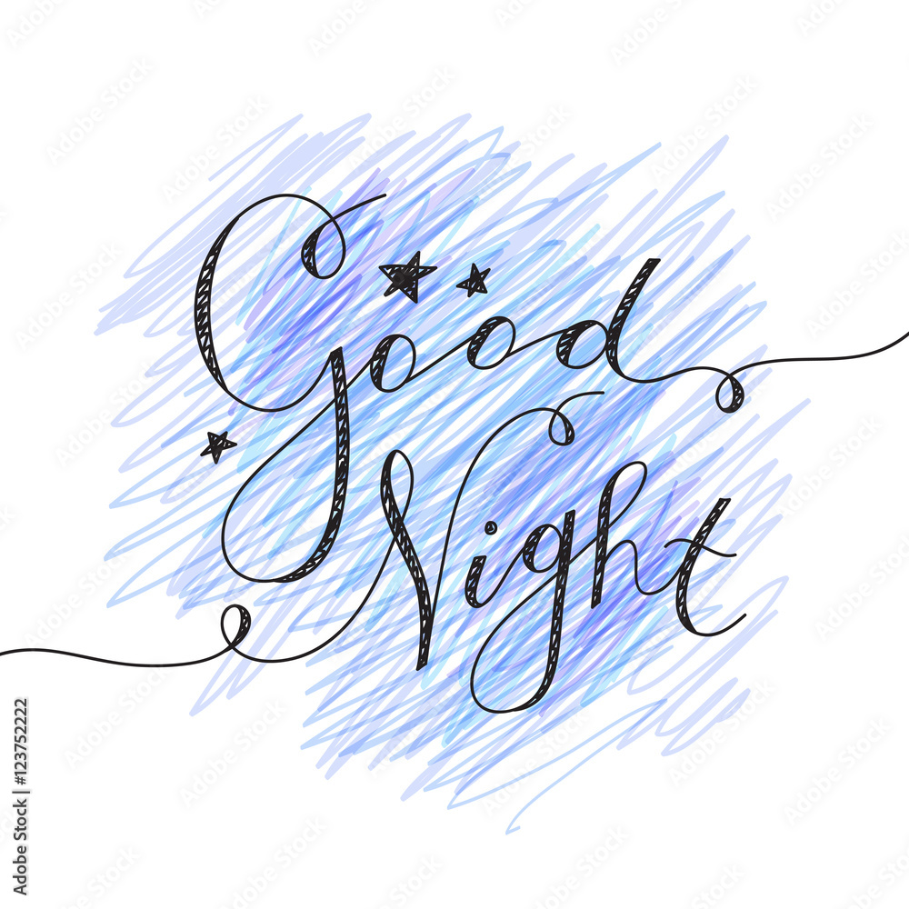 good night lettering, vector handwritten text with stars Stock Vector ...