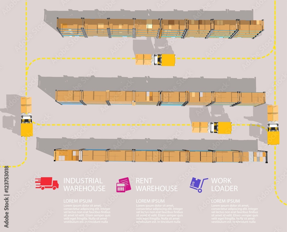 warehouse with front loader top view Stock Vector | Adobe Stock