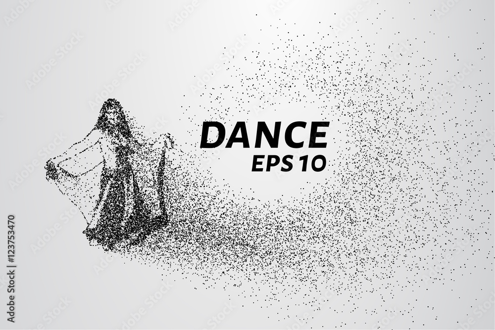 Dance of the particles. Girl in a beautiful dress dancing. Vector ...