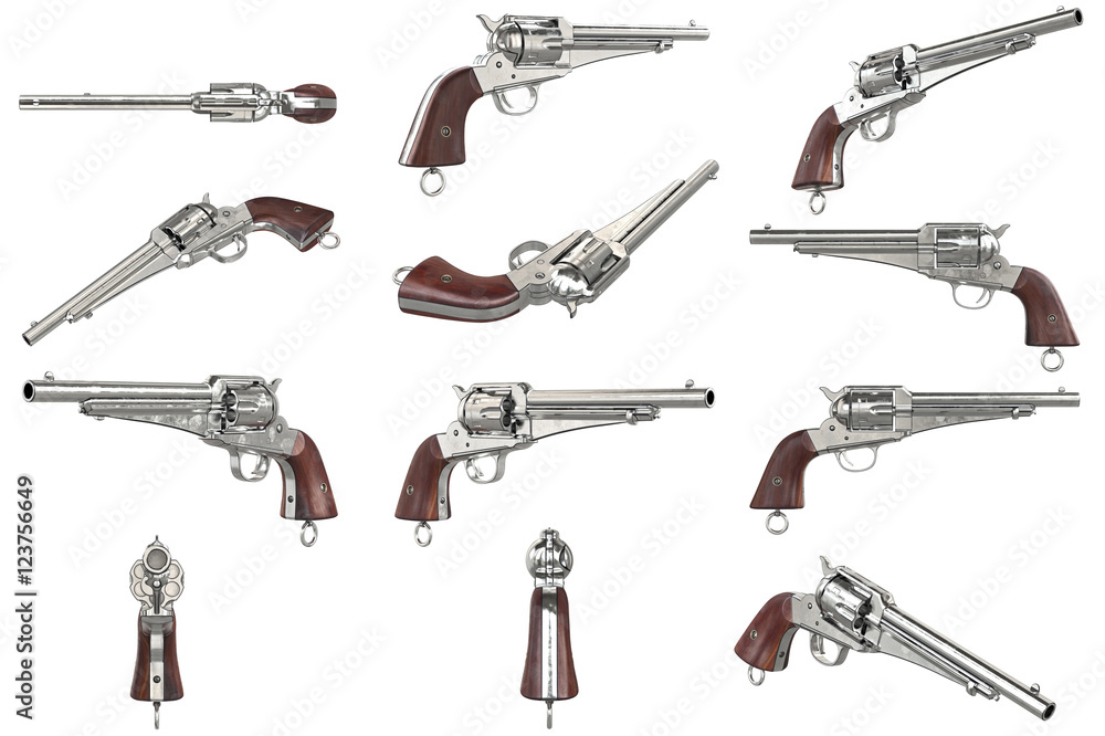 Gun cowboy revolver with wood handle set. 3D graphic ilustración de ...