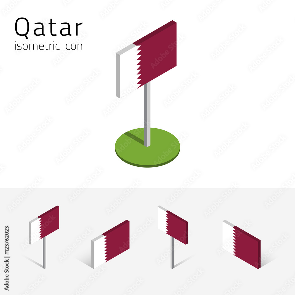 Vetor de Qatari flag (State of Qatar), vector set of isometric flat icons, 3D style, different ...