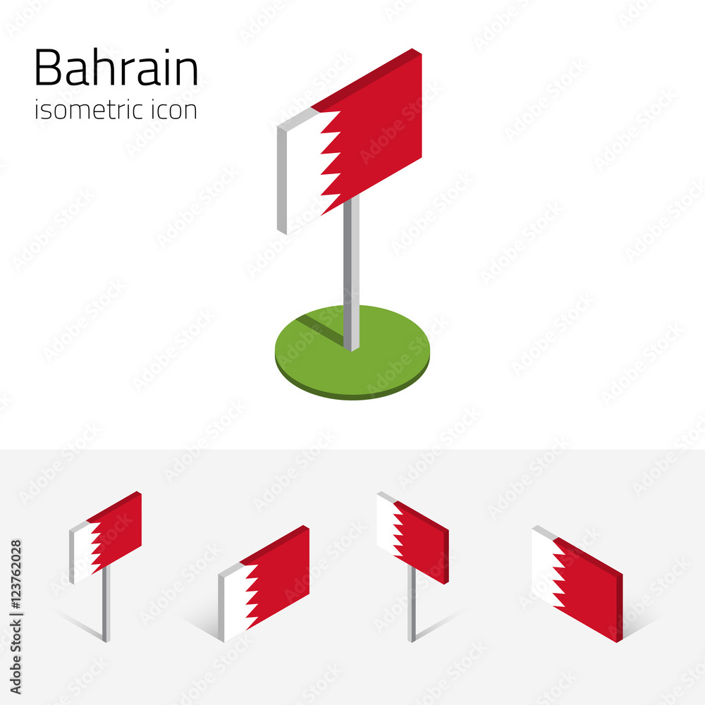Bahraini flag (Kingdom of Bahrain), vector set of isometric flat icons ...