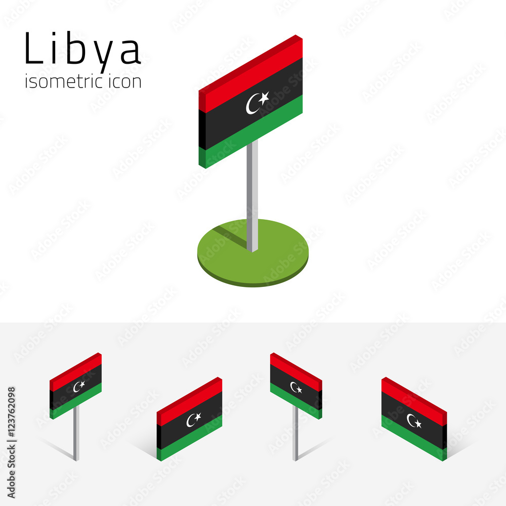 Libyan flag (State of Libya), vector set of isometric flat icons, 3D ...