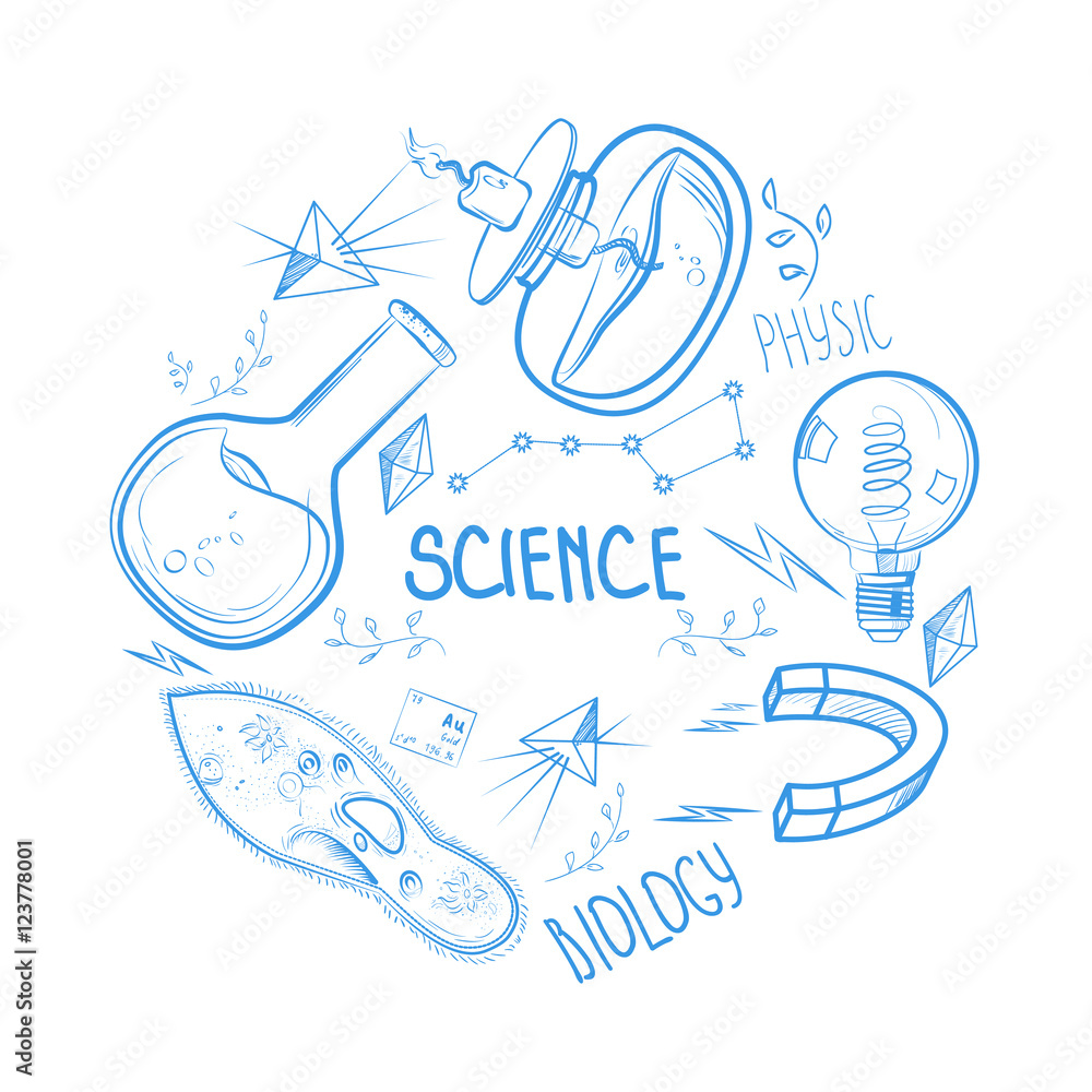 Hand drawn science set. Circle design Stock Vector | Adobe Stock