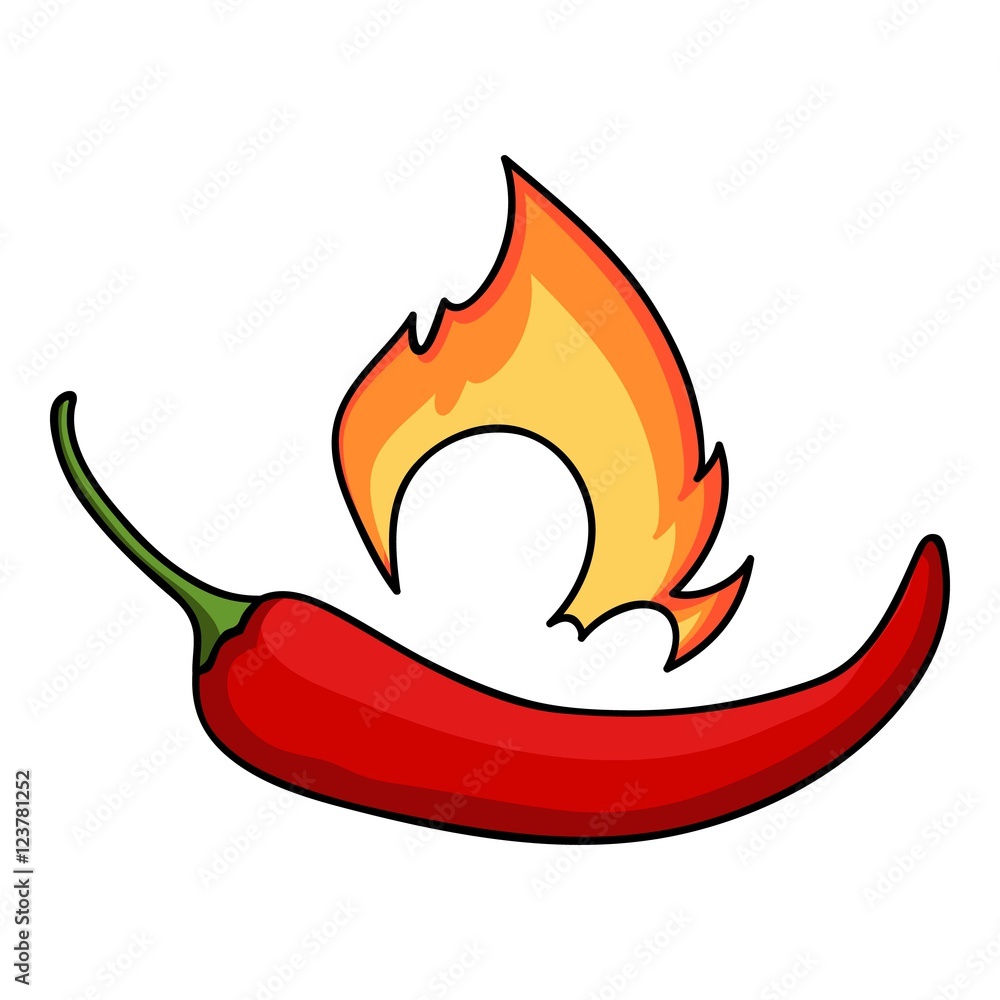 Chili pepper icon in cartoon style isolated on white background. Herb ...