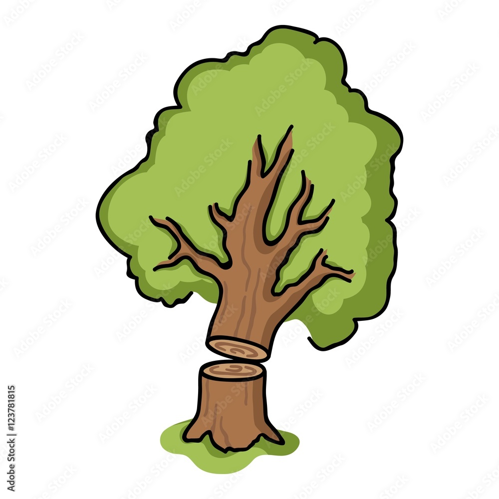 Falling tree icon in cartoon style isolated on white background ...