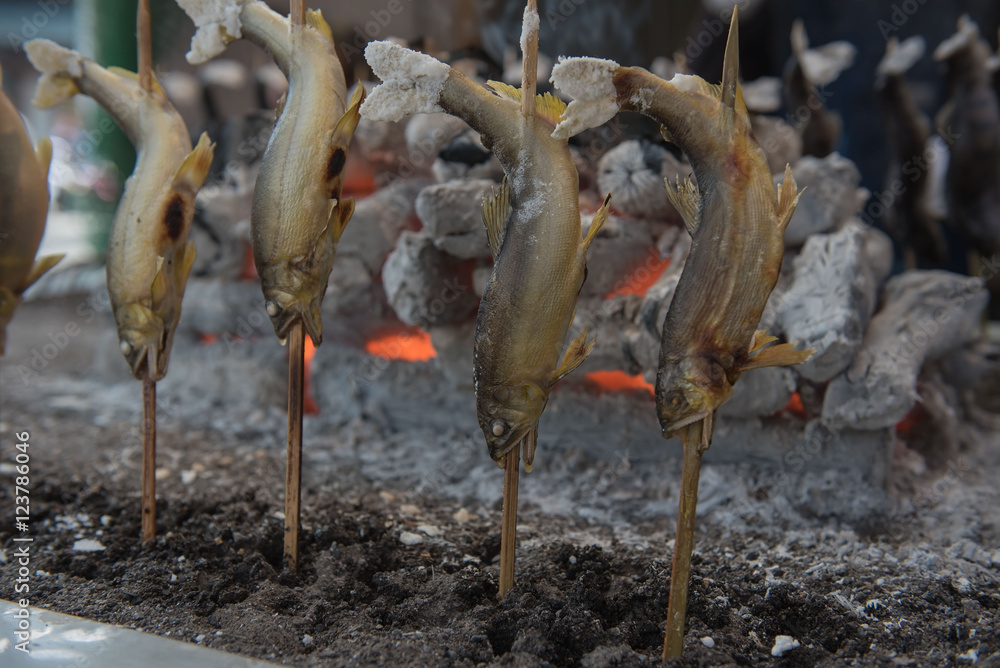 Poster grilled fresh fish Trouts at Kegon Waterfall nikko , Japan ...