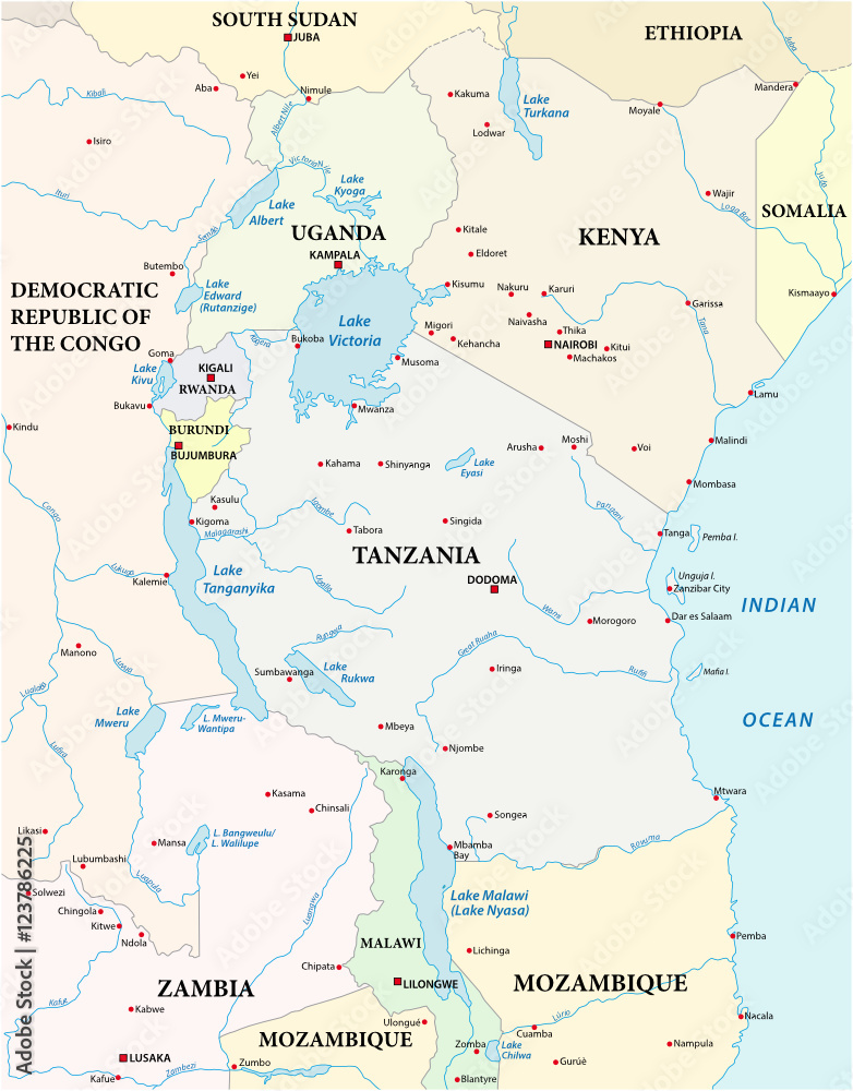 vector map of the great African lakes Stock Vector | Adobe Stock