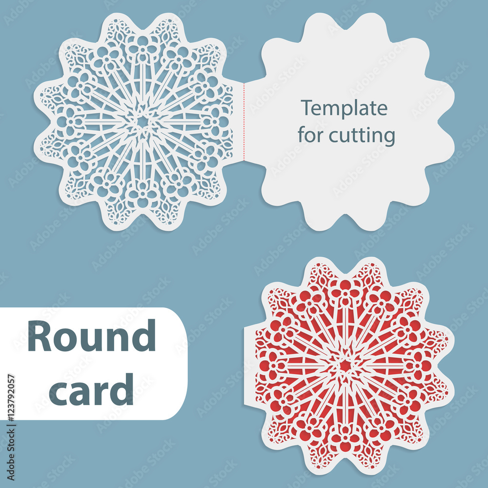 Laser cut wedding round card template, paper openwork greeting card ...