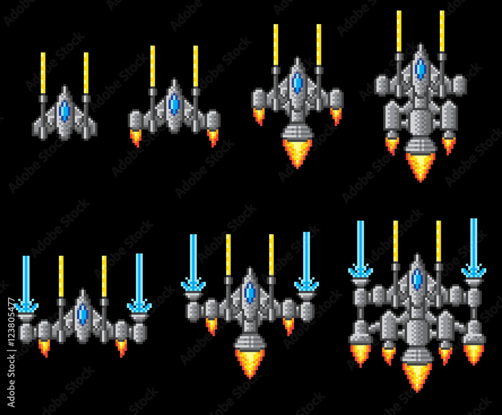 Pixel Art Arcade Video Game Spaceship Stock Vector | Adobe Stock