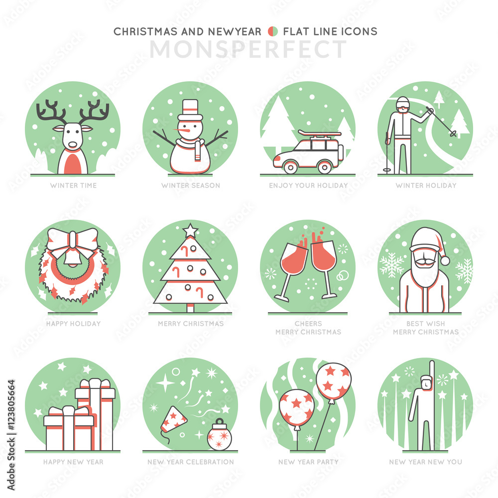 Infographic Icons Elements about Christmas and New Year. Flat Thin Line ...