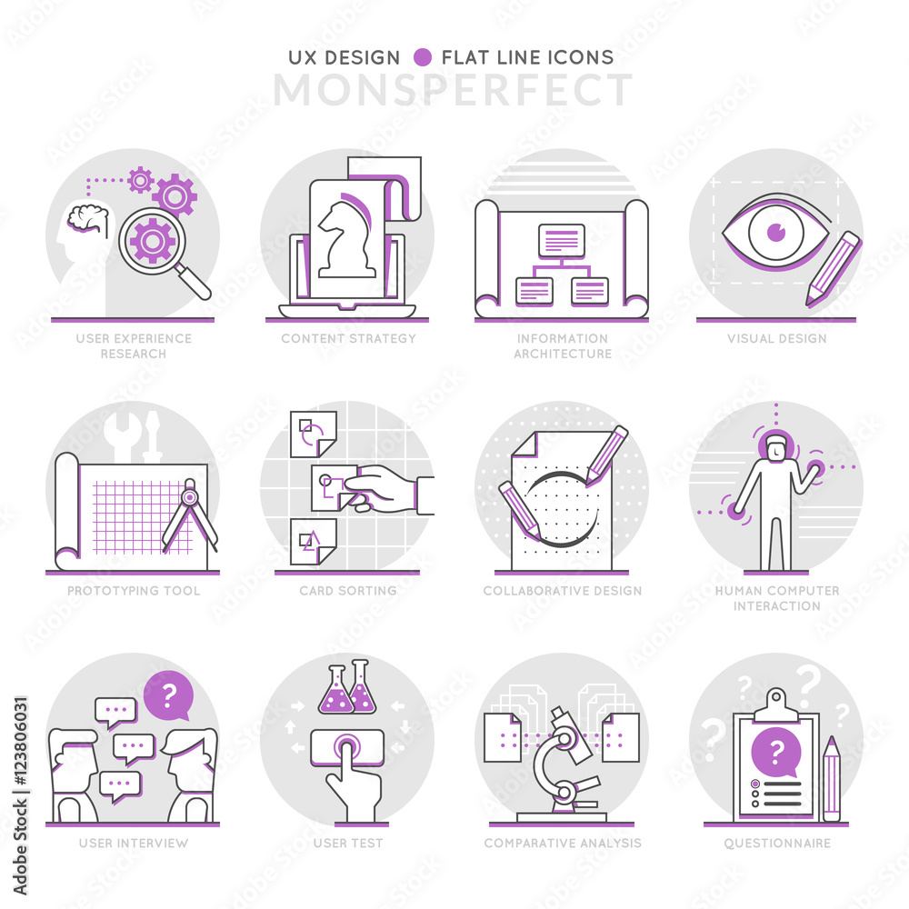 Infographic Icons Elements about UX design. Flat Thin Line Icons Set ...