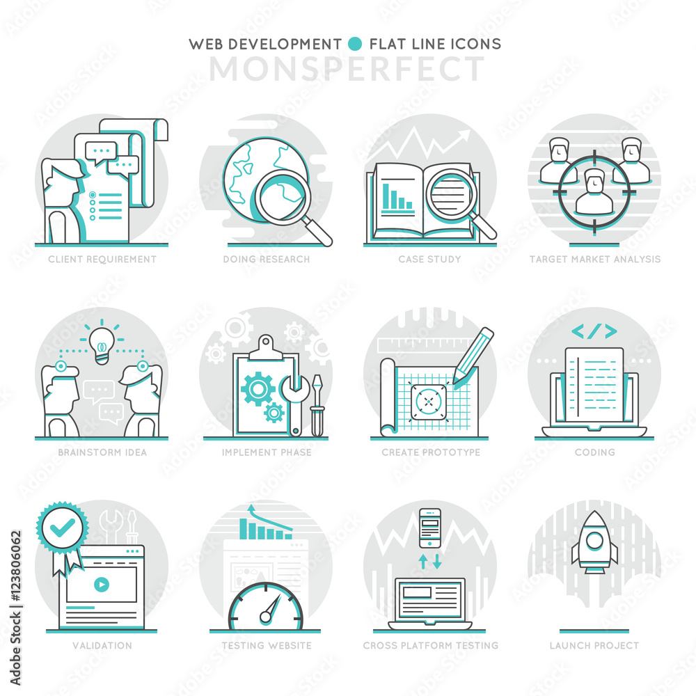 Infographic Icons Elements about Web Development. Flat Thin Line Icons ...
