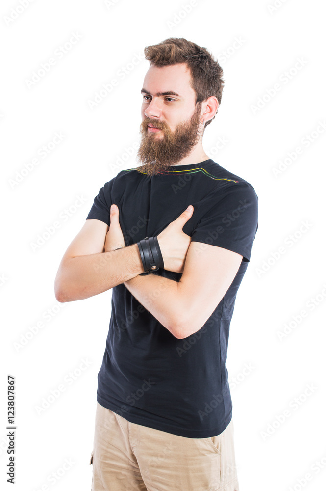 Bearded man standing. On white, isolated background. Stock Photo ...