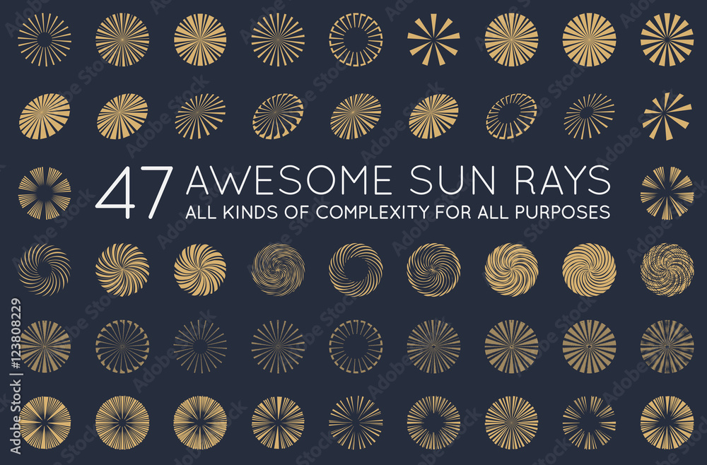 Set of Sunburst Vector Rays of Sun Stock Vector | Adobe Stock