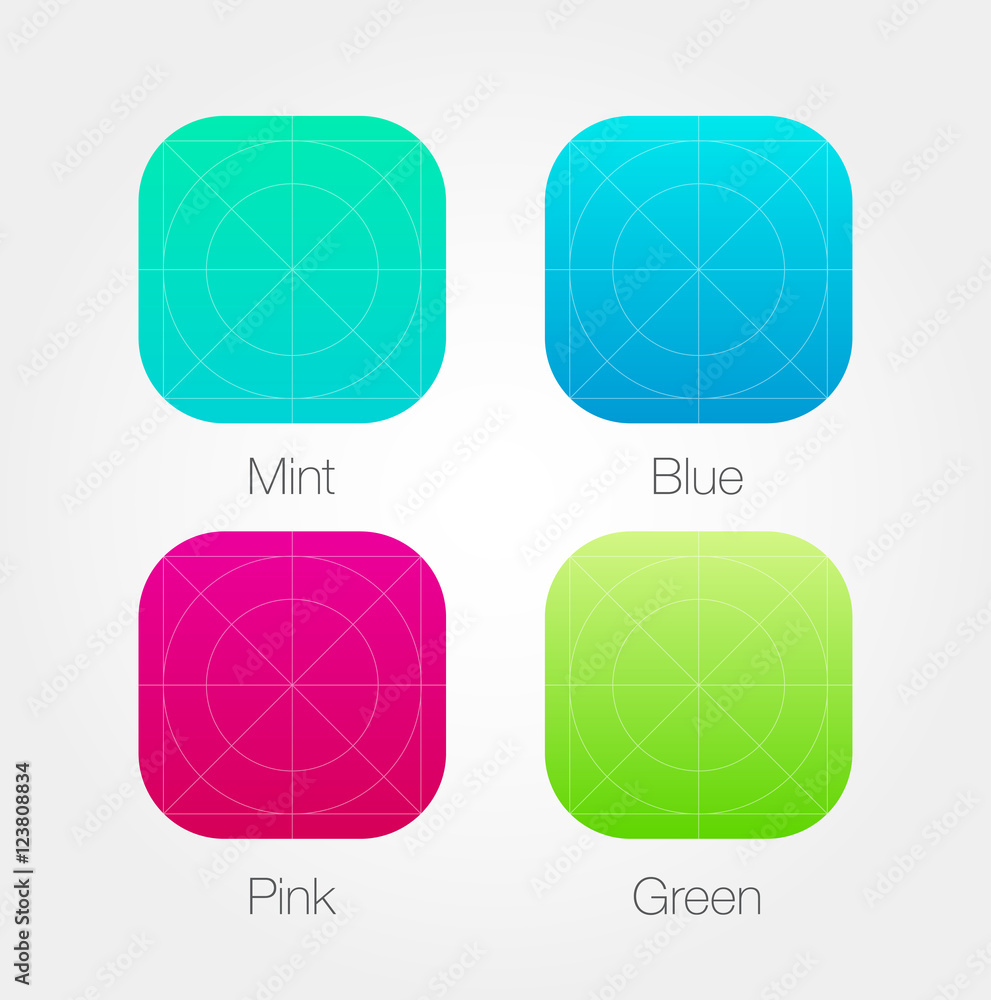 App Icon Template Set with Guidelines. Vector Fresh Colour Stock Vector ...