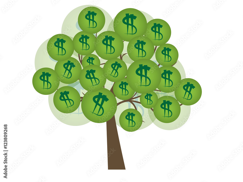 Money tree with shadow isolated on White background. Vector ...