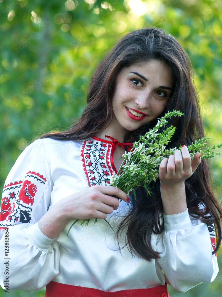 Beautiful young Ukrainian girl in national costume. Girl with beautiful ...
