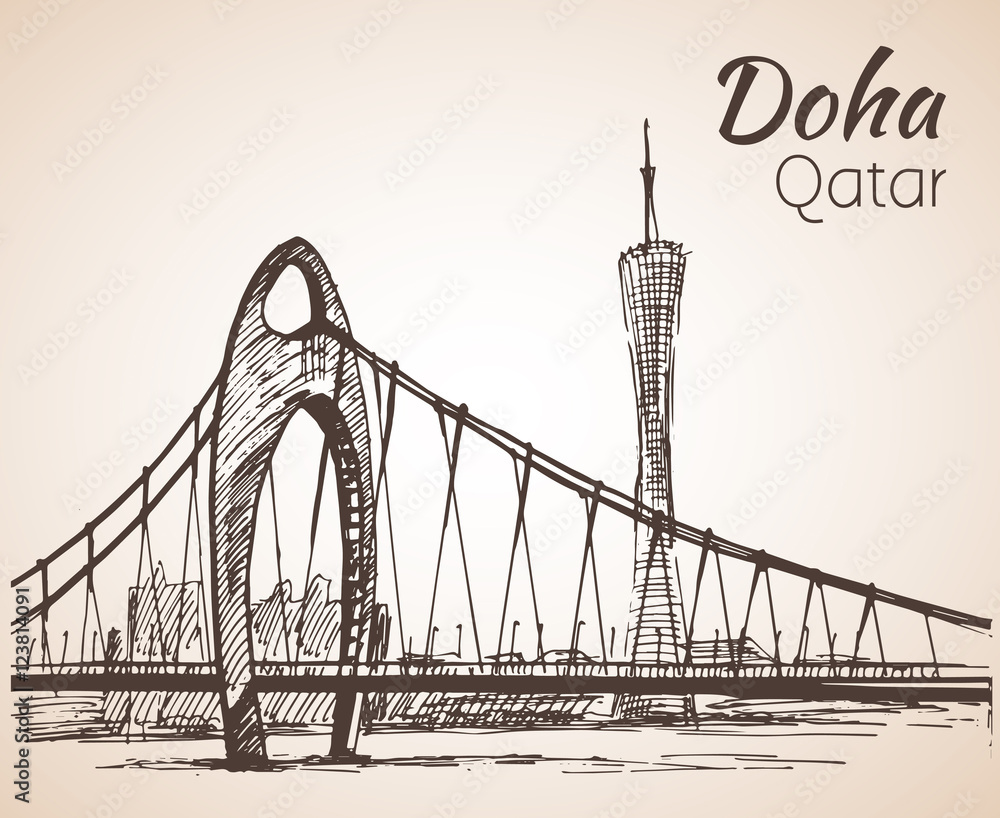 Doha, Qatar city view sketch. Stock Vector | Adobe Stock