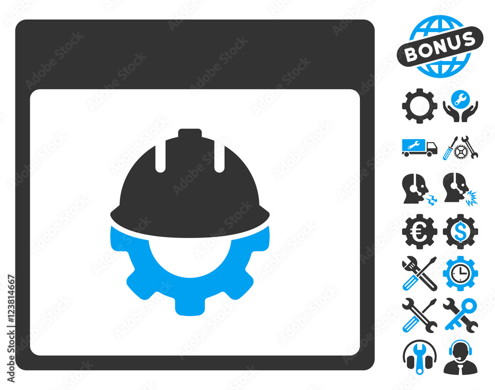 Development Calendar Page pictograph with bonus service icon set ...