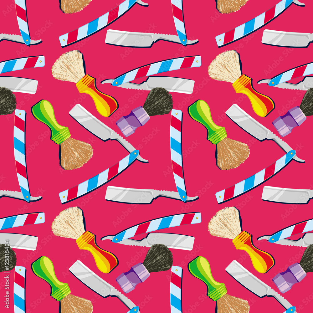 Straight razors and shaving brushes. Seamless pattern with shaving ...