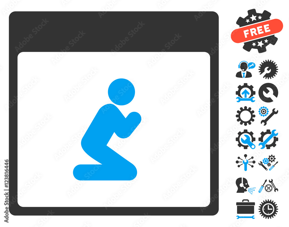 Pray Person Calendar Page icon with bonus options pictograms. Vector ...