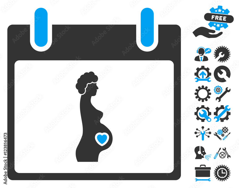 Pregnant Woman Calendar Day icon with bonus service icon set. Vector ...