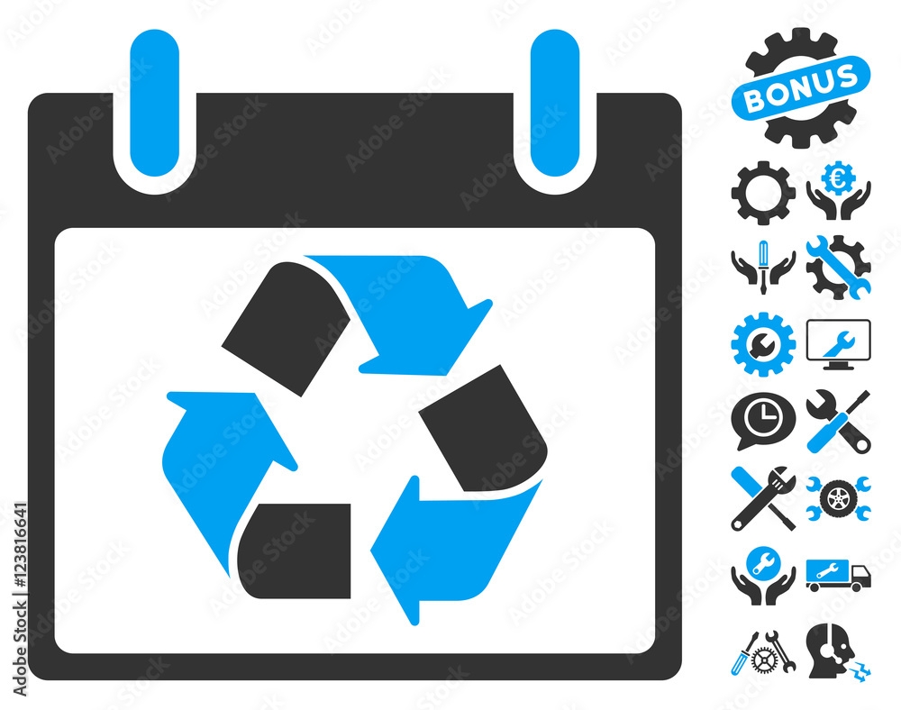 Recycle Calendar Day pictograph with bonus tools pictures. Vector ...