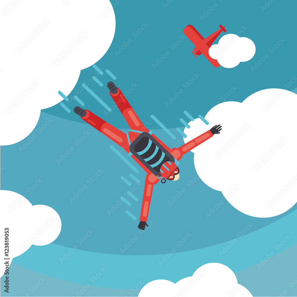 Sky diver top view. Parachute jump. Cartoon vector illustration Stock ...