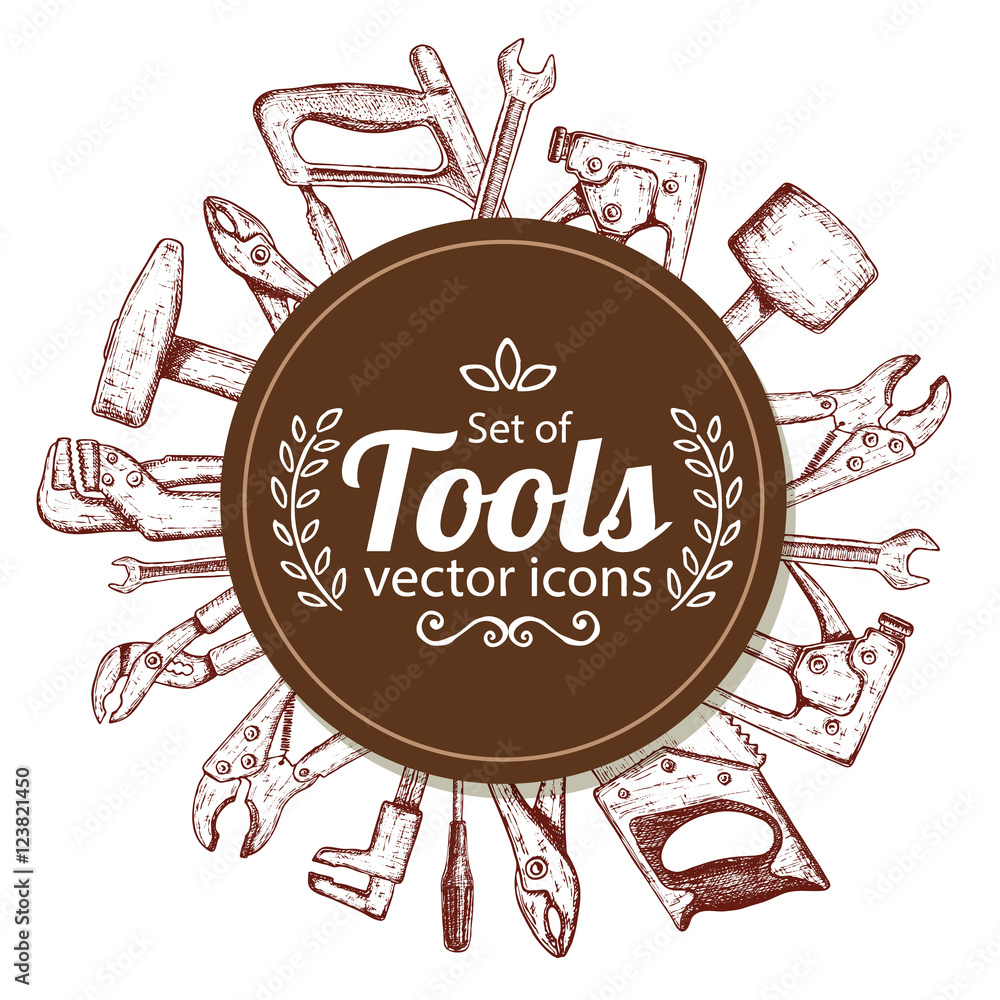 Circle shape template with repair tools icons Stock Vector | Adobe Stock