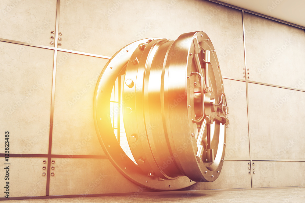 Slightly open sunlit vault door Stock Photo | Adobe Stock