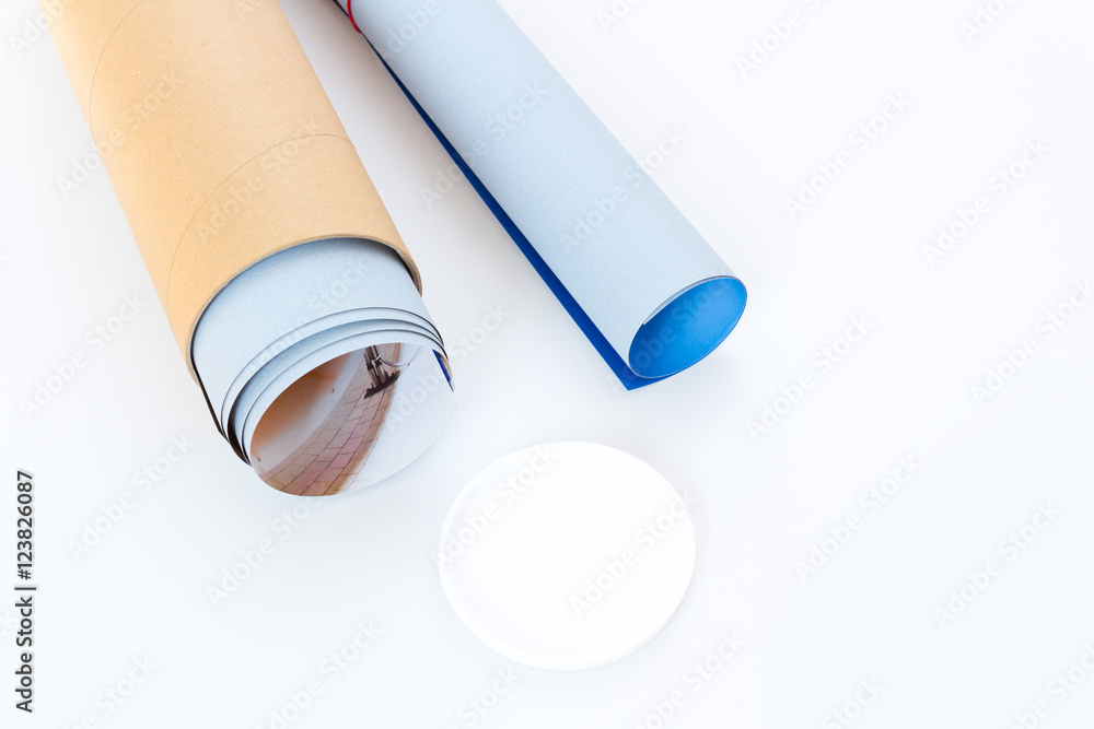 Posterrolle mit Plakaten aus der Druckerei Stock-Foto | Adobe Stock