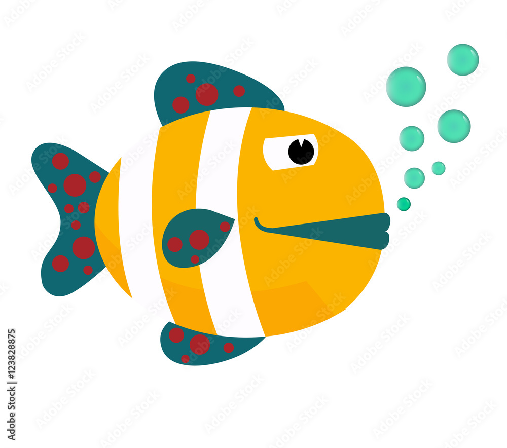 Cartoon fish with bubbles flat icon vector illustration Stock Vector ...