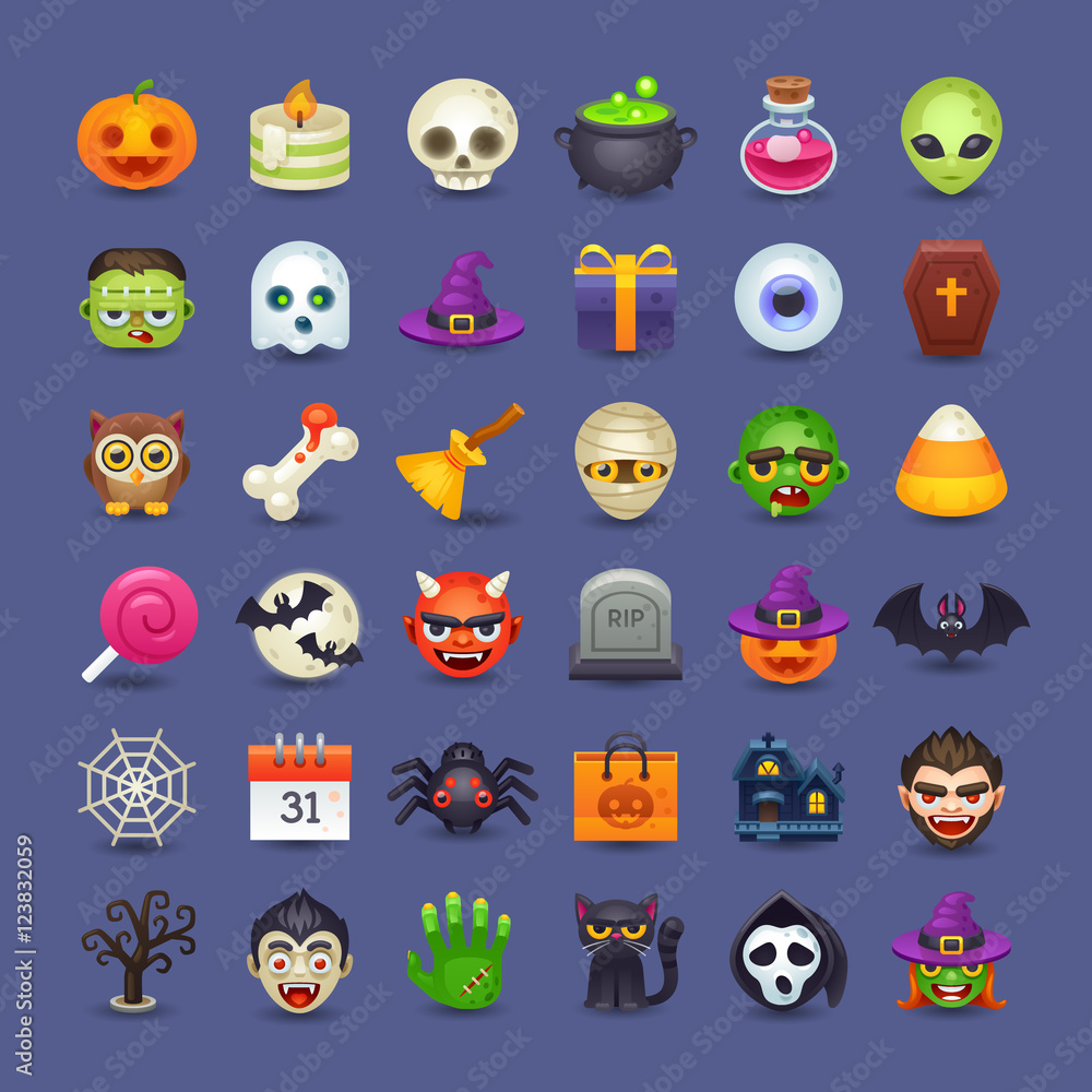 cute halloween icons Stock Vector | Adobe Stock