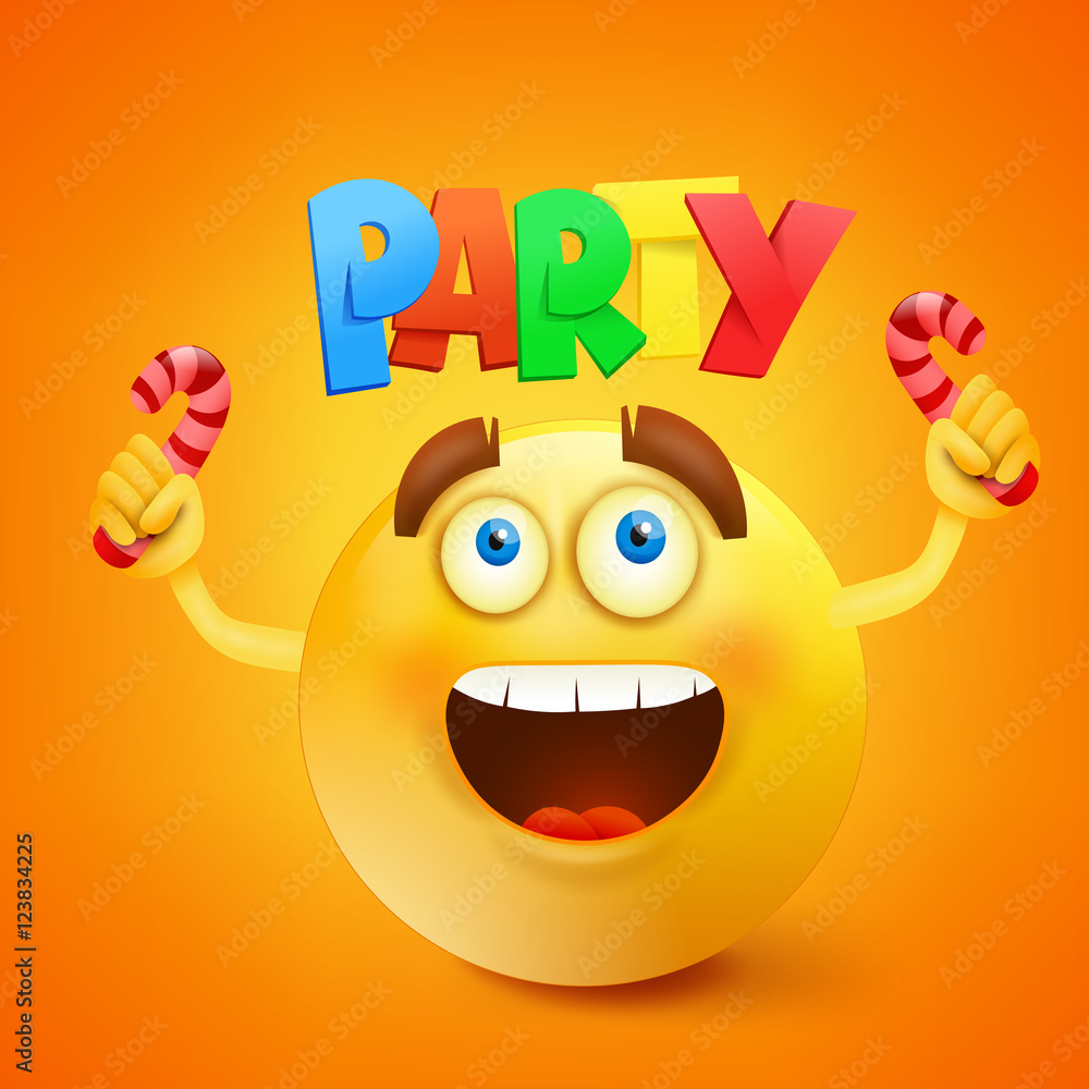 Happy smiley round face. Party invitation card Stock Vector | Adobe Stock