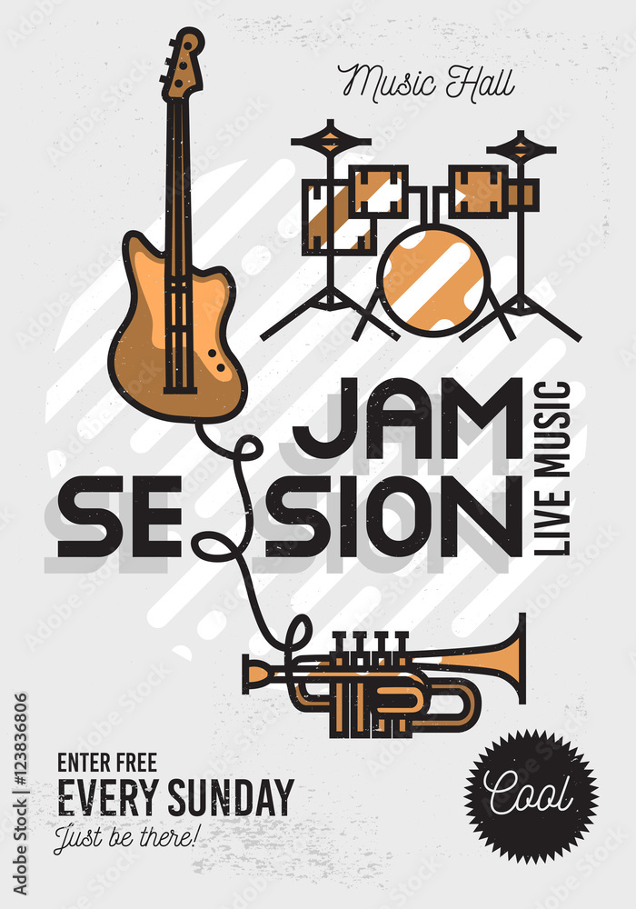 Jam Session Minimalistic Cool Line Art Event Music Poster. Vecto Stock ...