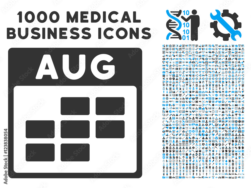 Blue And Gray August Calendar Grid vector icon with 1000 medical ...